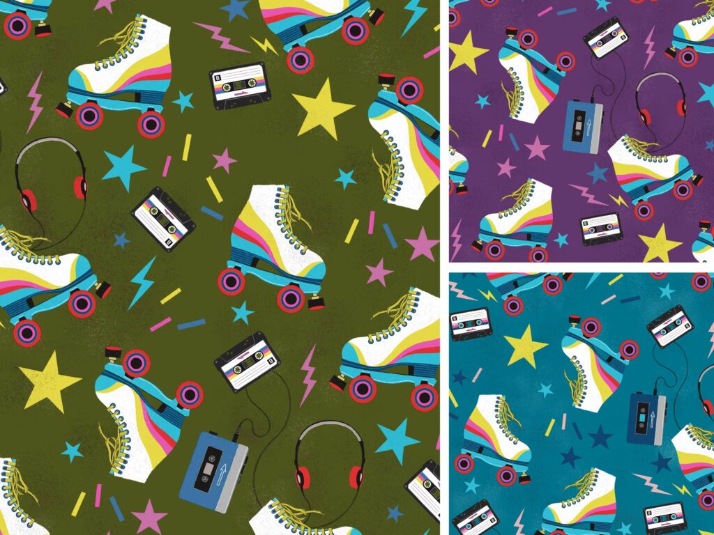80s Retro roller skate patterns - Grace Lee Illustration & Art